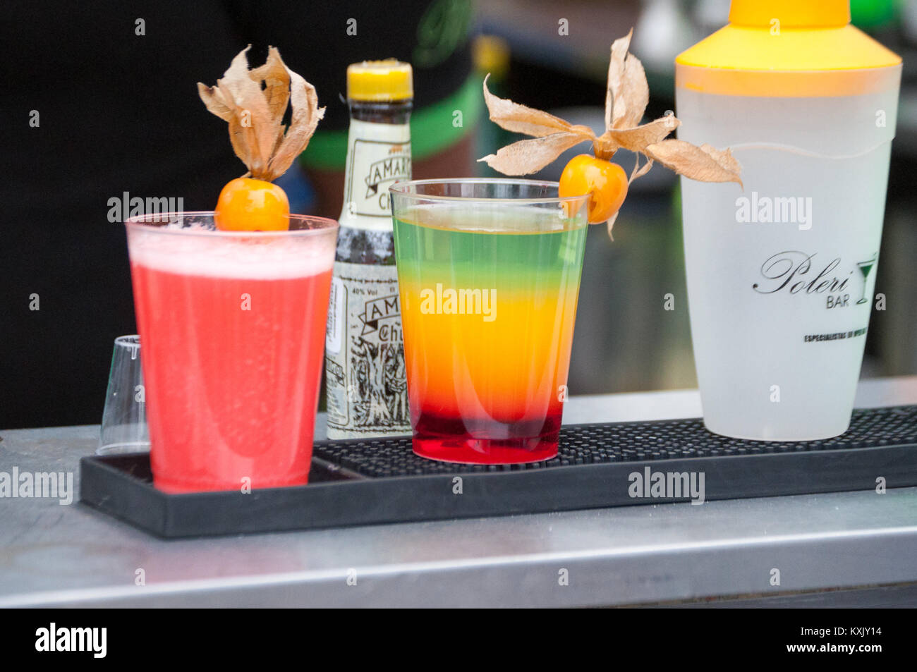 Typical Peruvian pisco-based cocktails including multi-colored Machu ...