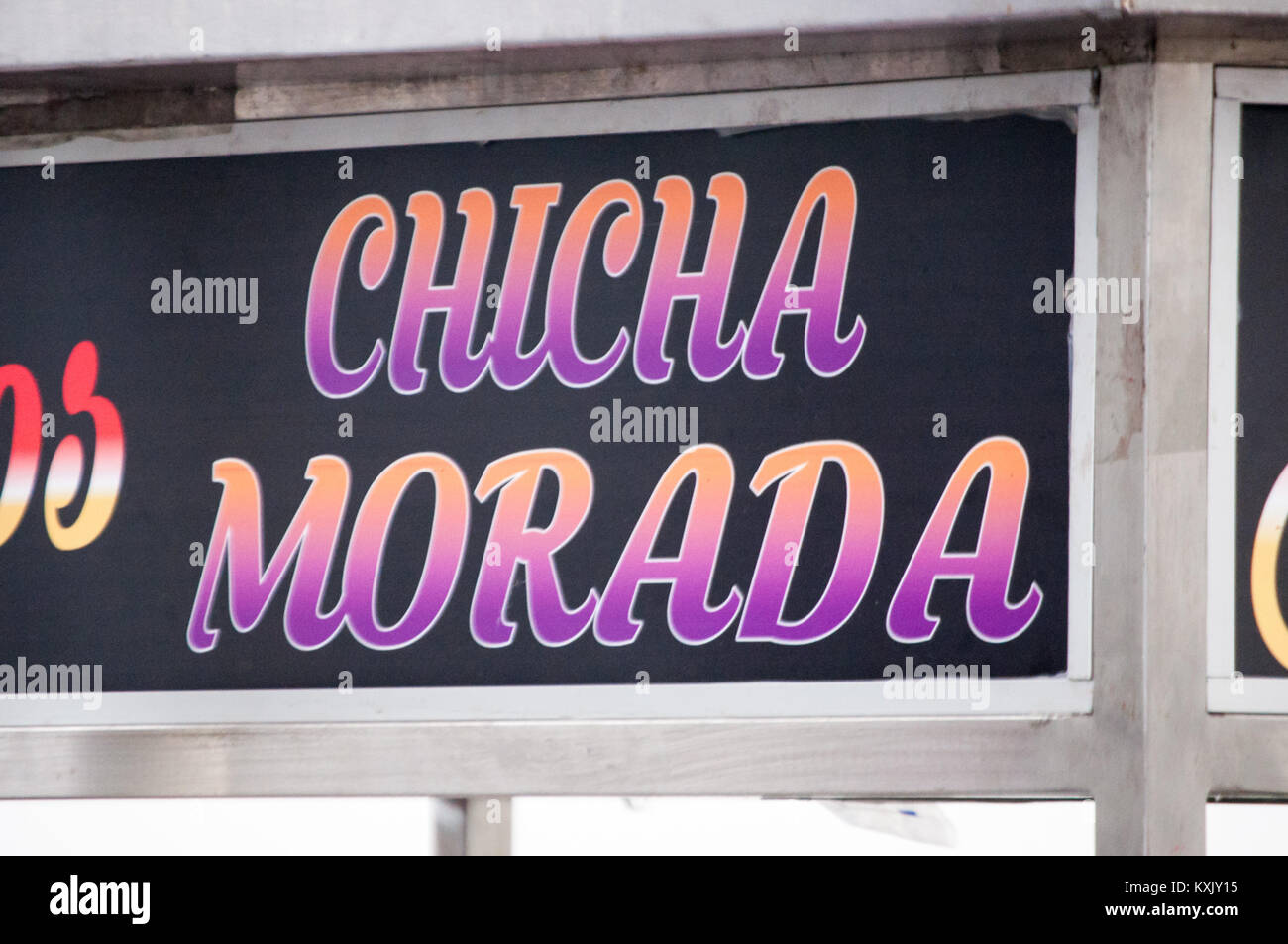 Sign for Chicha Morada with lettering in 'Chicha' style. Chicha Morada ...