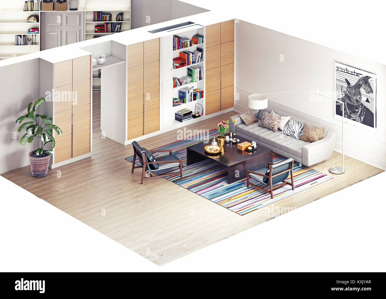 modern rooms isometric view. 3D rendering Stock Photo - Alamy
