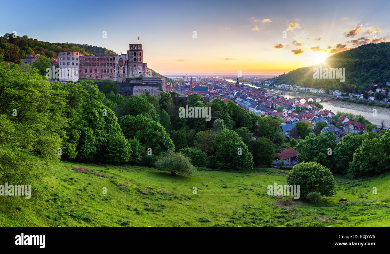 Panoramic view of beautiful medieval town Heidelberg including Carl ...