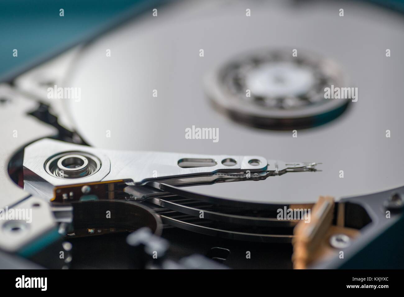 Close up on opened hard disk drive. Data recovery concept Stock Photo ...