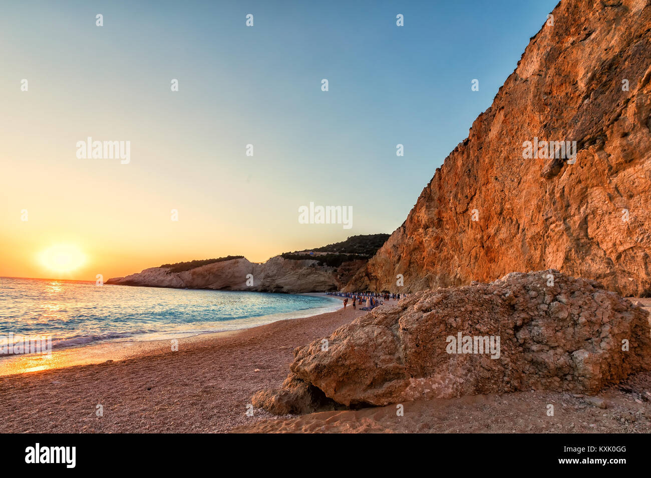 Beautiful sunset background in the sea at Porto Katsiki Beach in ...