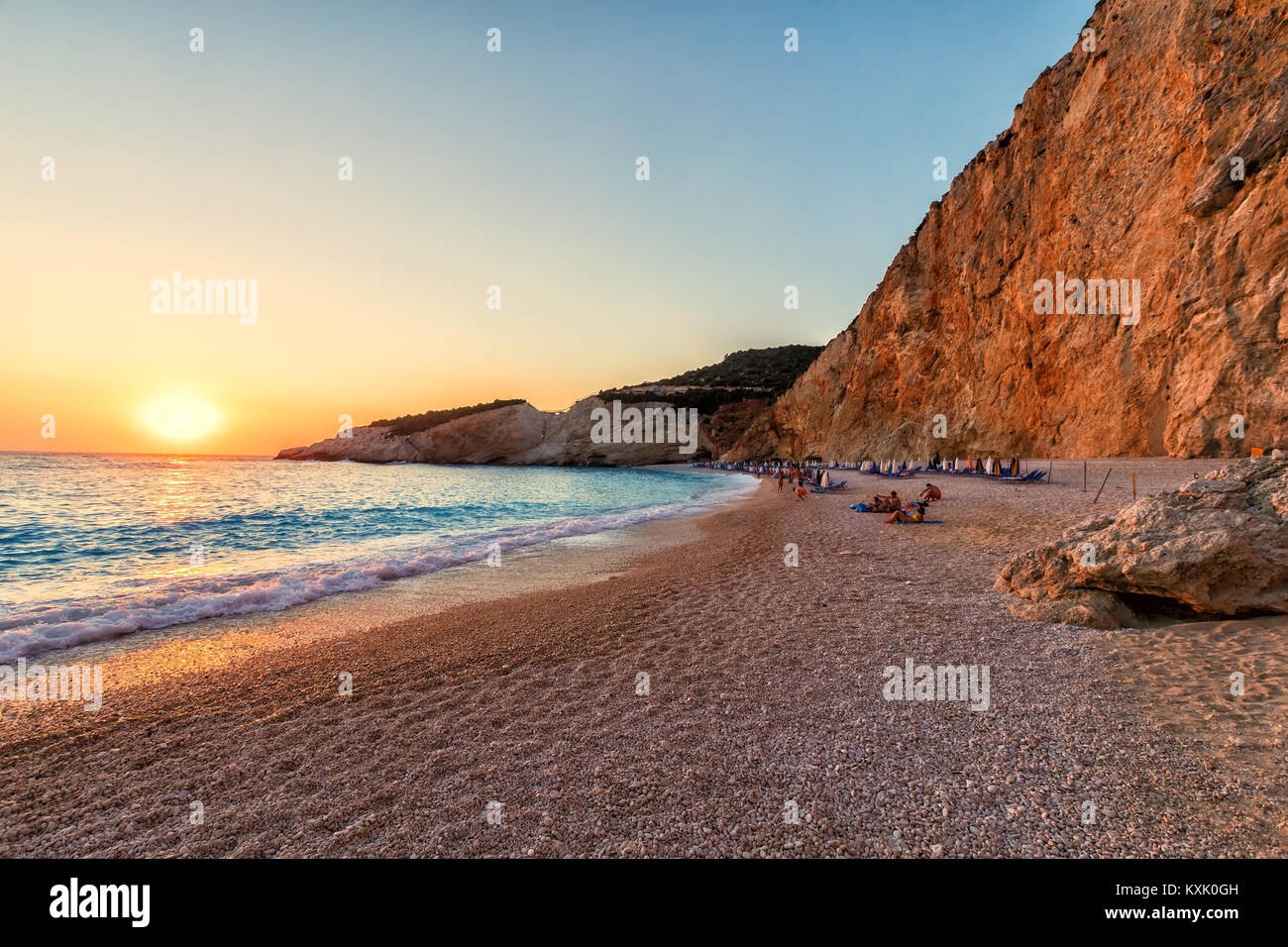 Beautiful sunset background in the sea at Porto Katsiki Beach in ...
