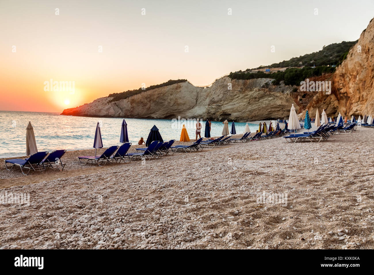 Beautiful sunset background in the sea at Porto Katsiki Beach in ...