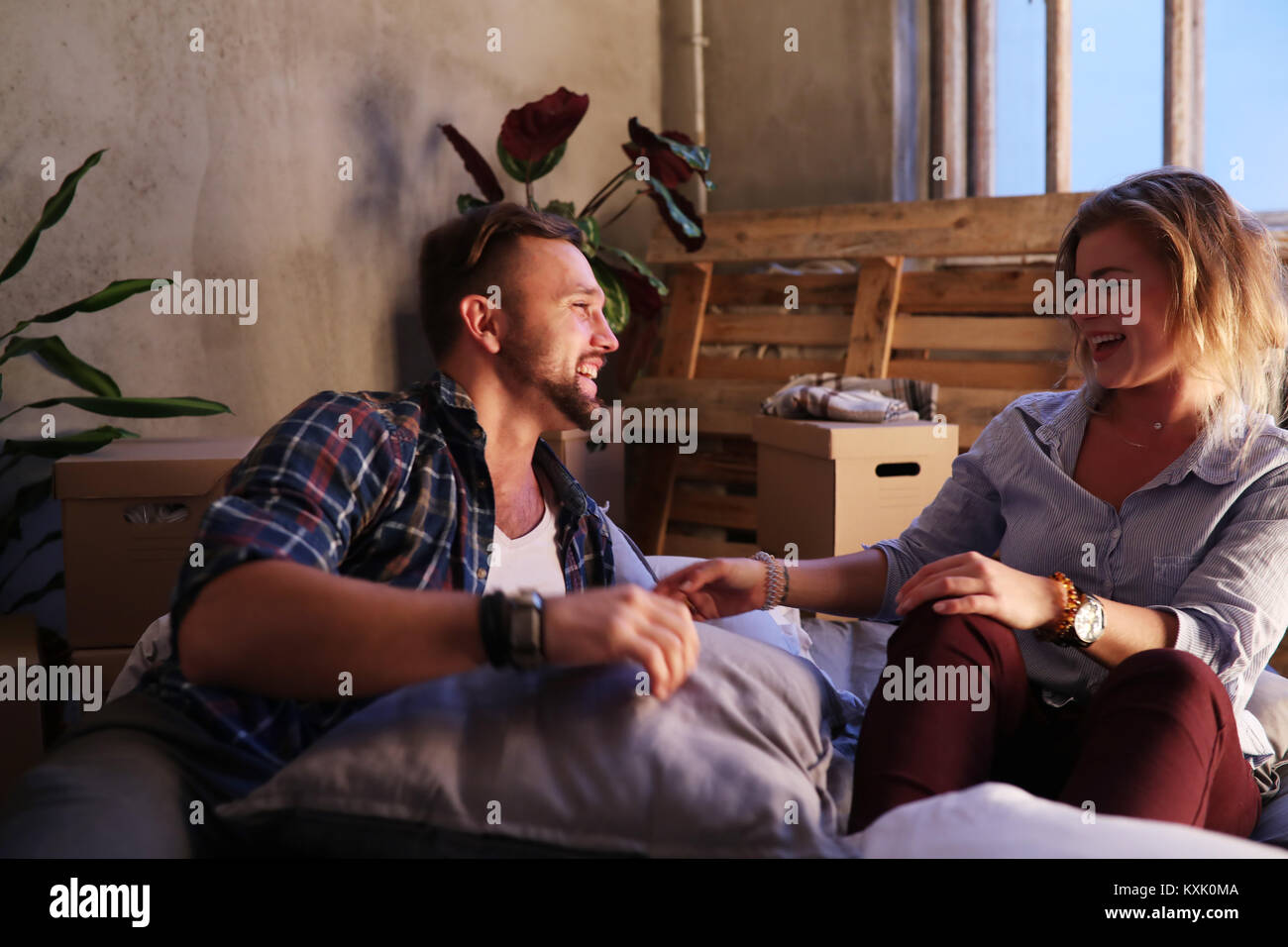 Relationship. Beautiful couple at home Stock Photo - Alamy