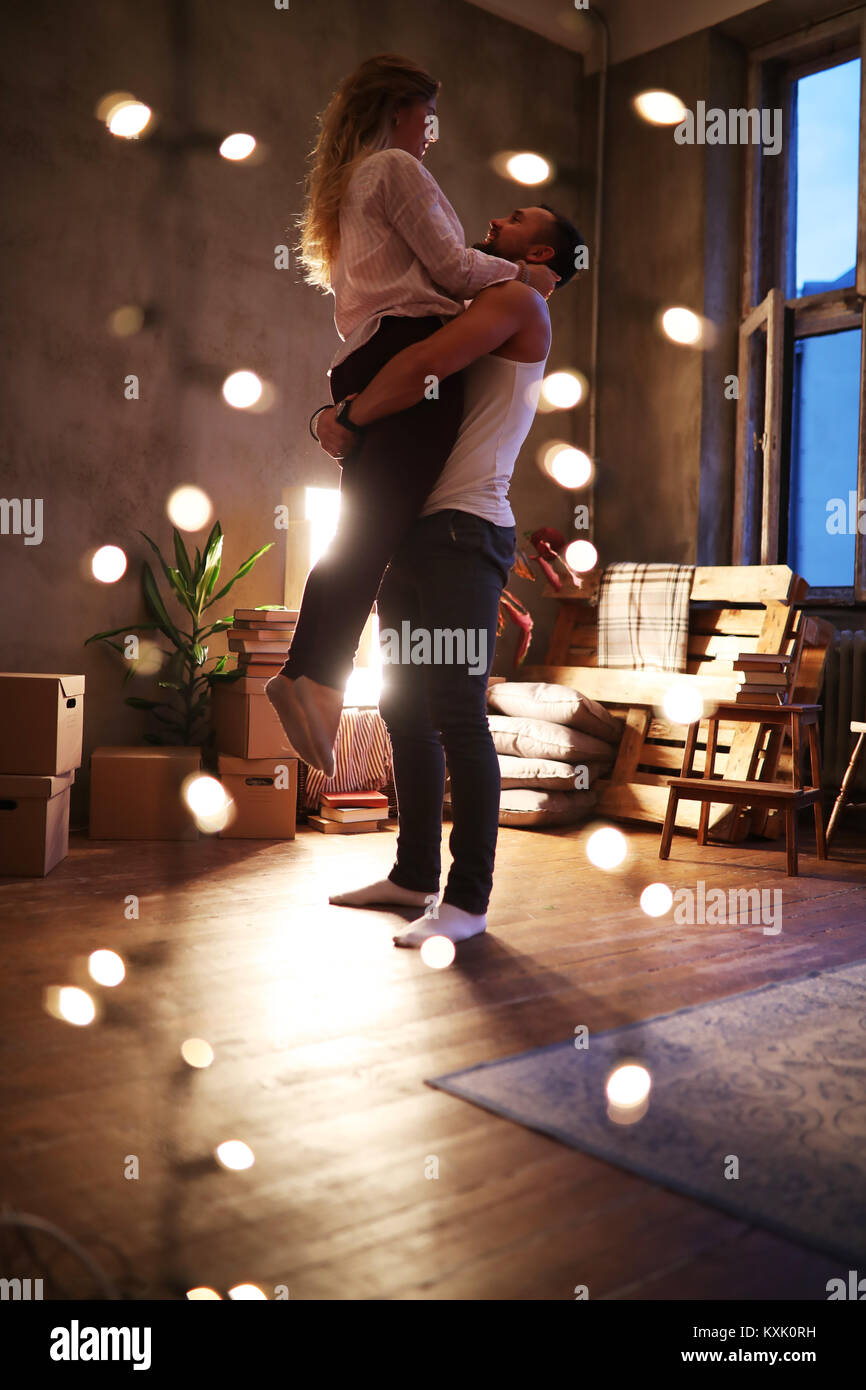 Relationship. Beautiful couple at home Stock Photo - Alamy