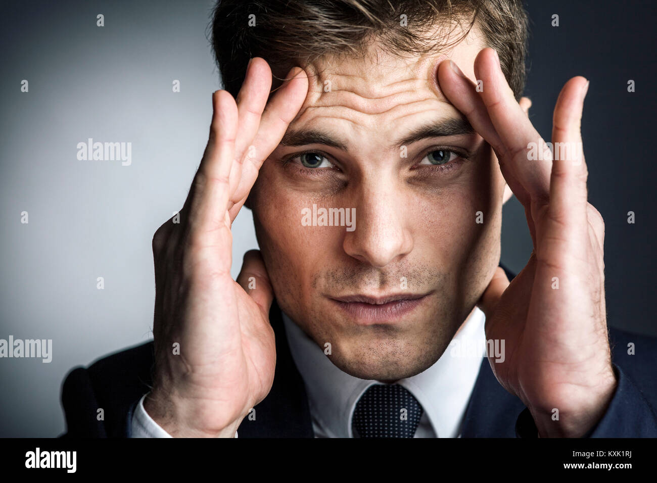 portrait of caucasian worried businessman closeup on face Stock Photo ...