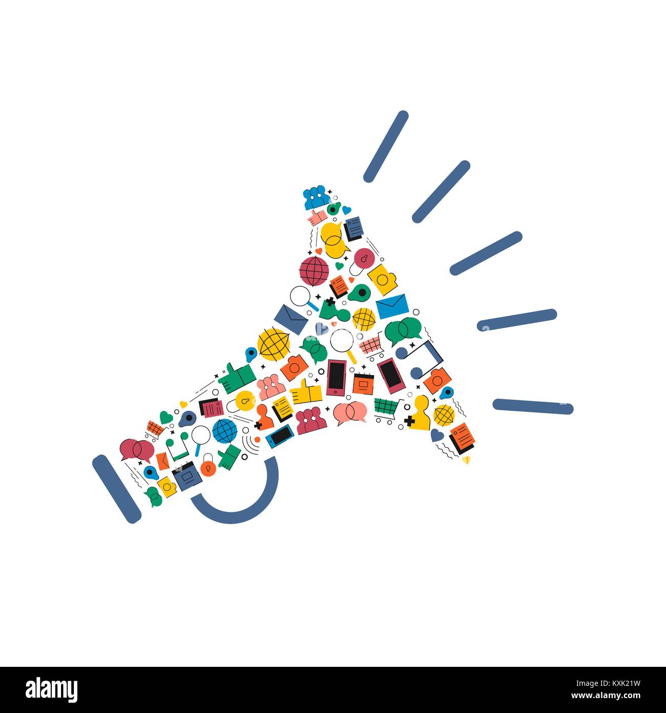 Megaphone made of colorful flat style social media icons. Internet ...