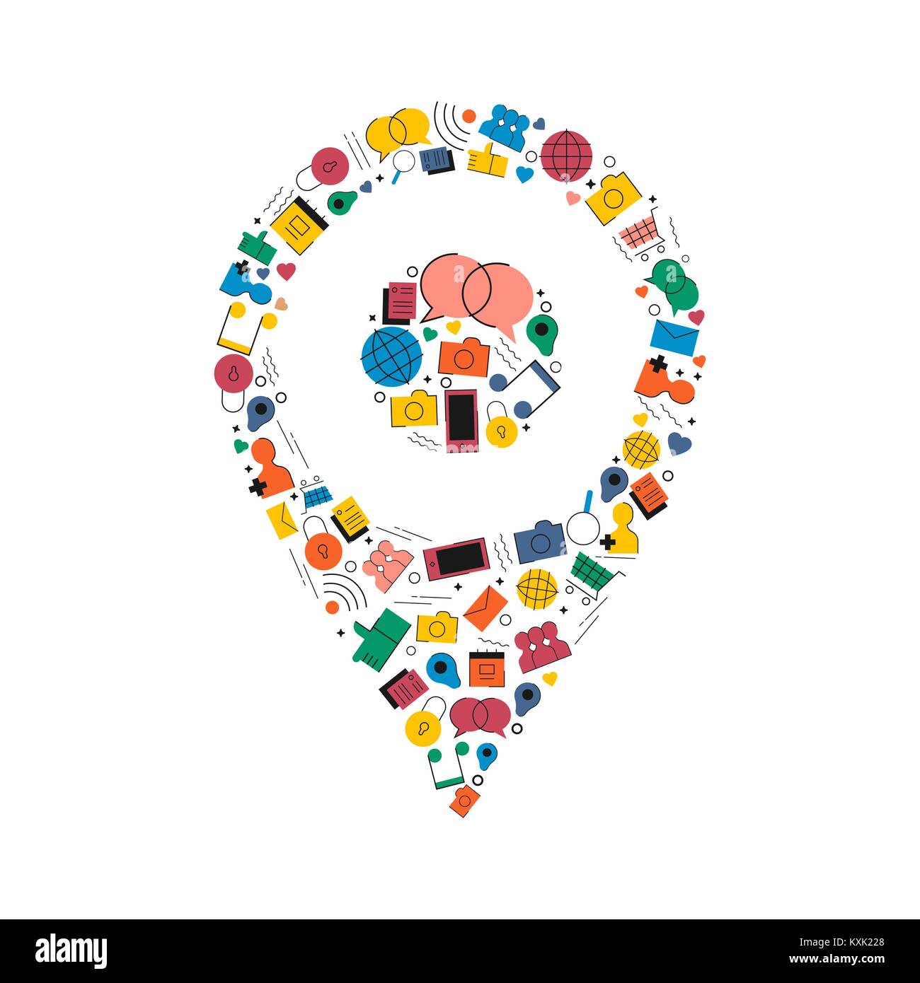 Social media network location concept illustration in modern flat color ...