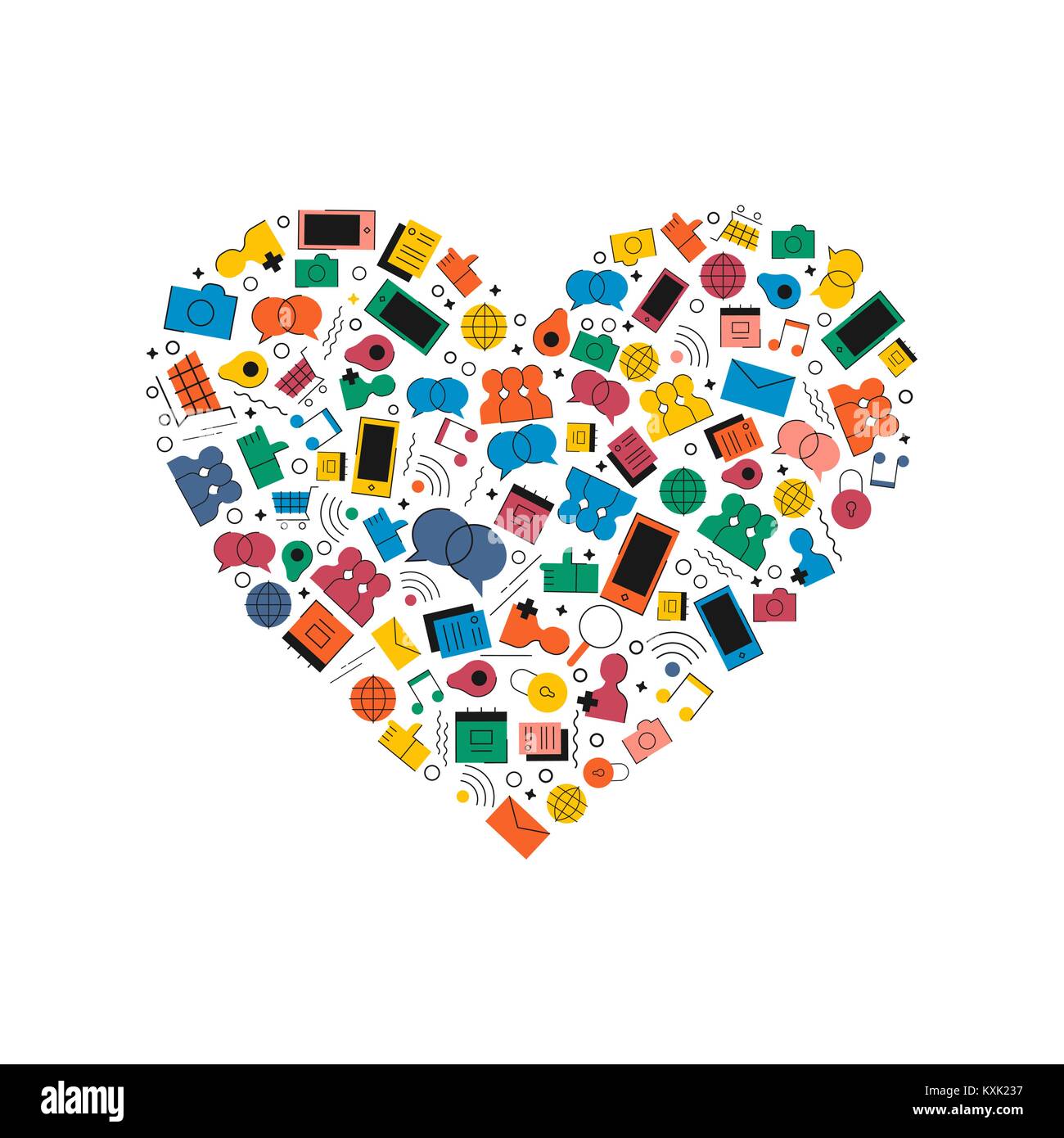 Social media network love concept illustration in modern flat color ...