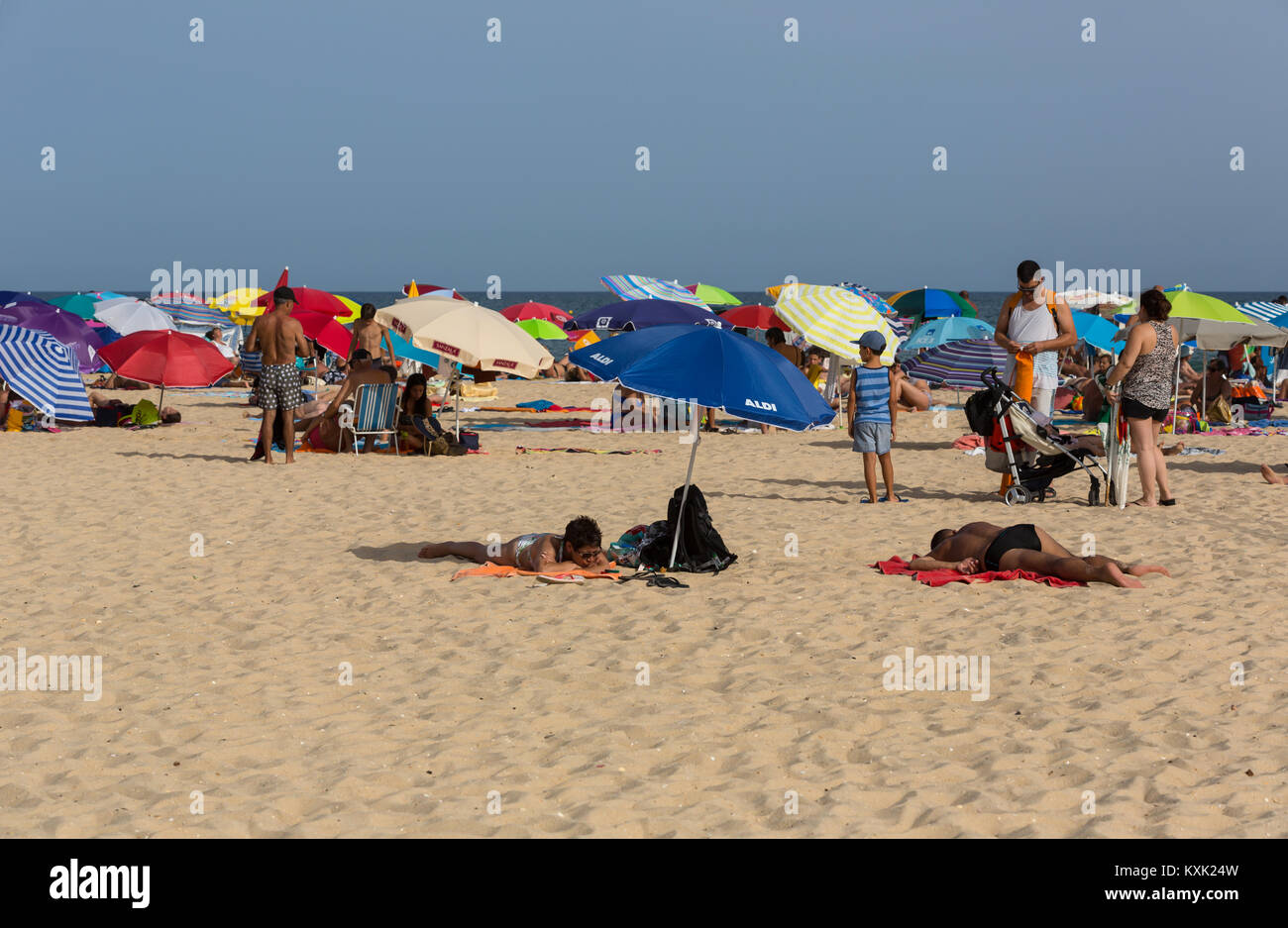 MANTA ROTA, PORTUGAL - AUGUST 25, 2017: People at the famous beach of ...