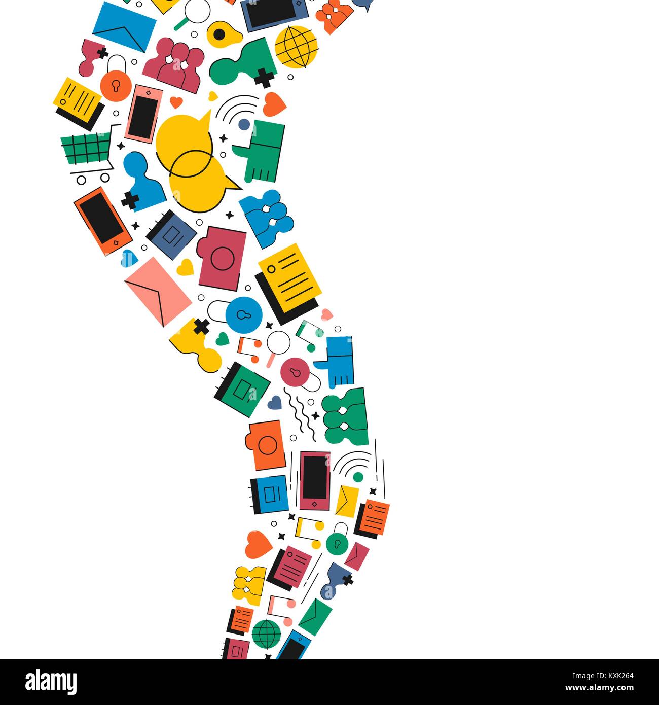 Social media wave splash made of colorful modern internet icon elements ...