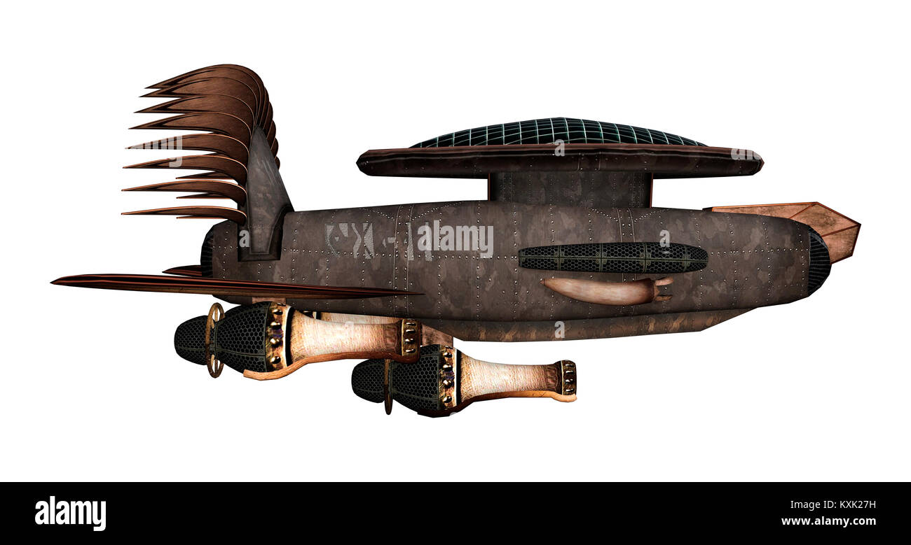 3D rendering of a fantasy cargo airship isolated on white background ...