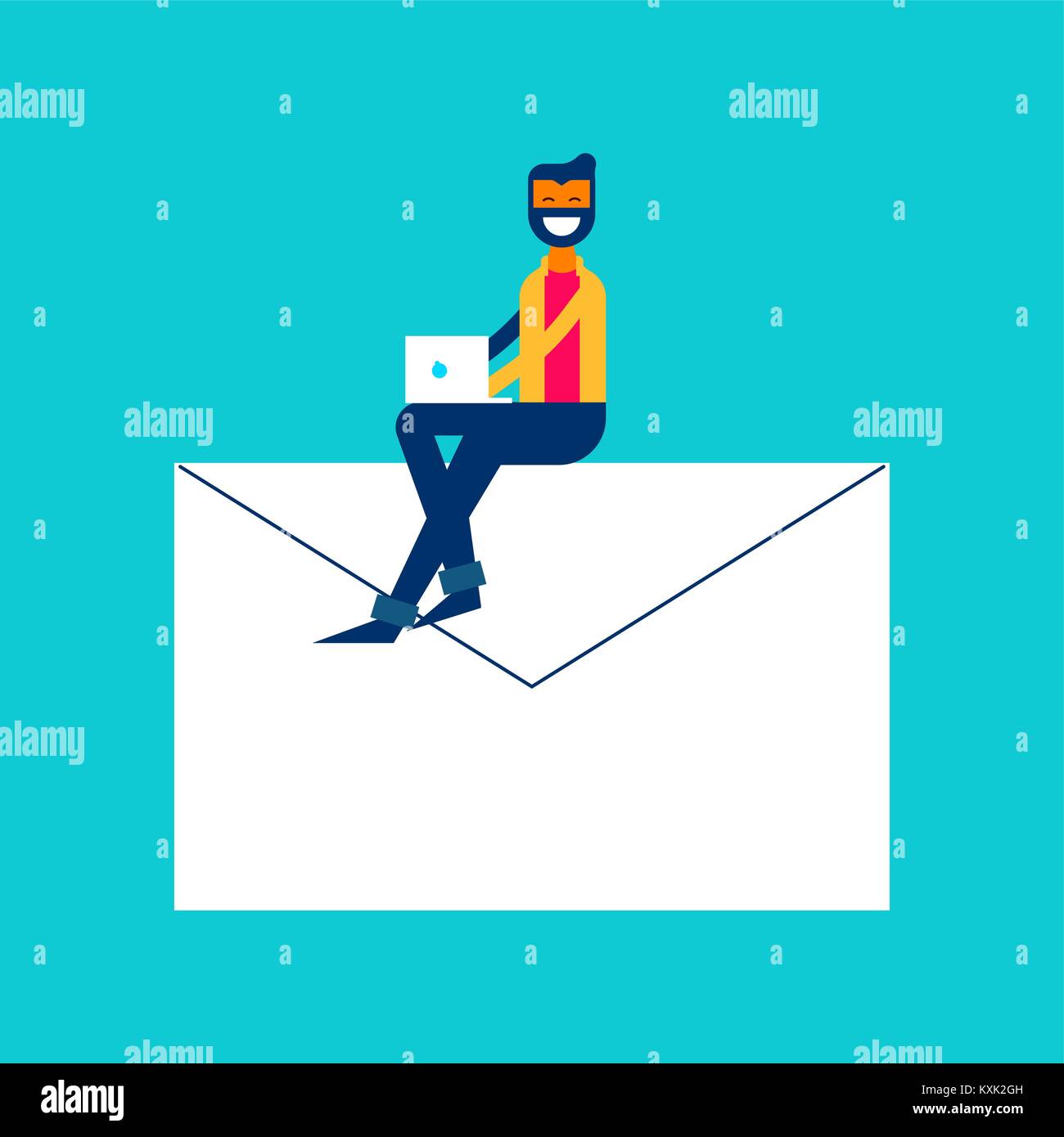 Email message concept illustration in modern flat style, man sitting on ...