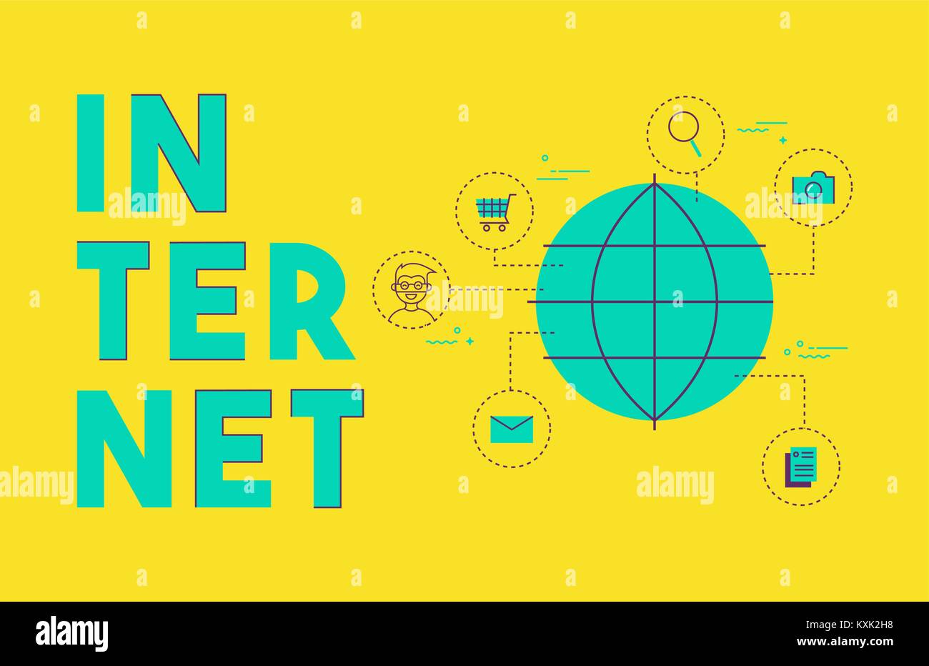 Internet global concept illustration in modern line art style, world ...