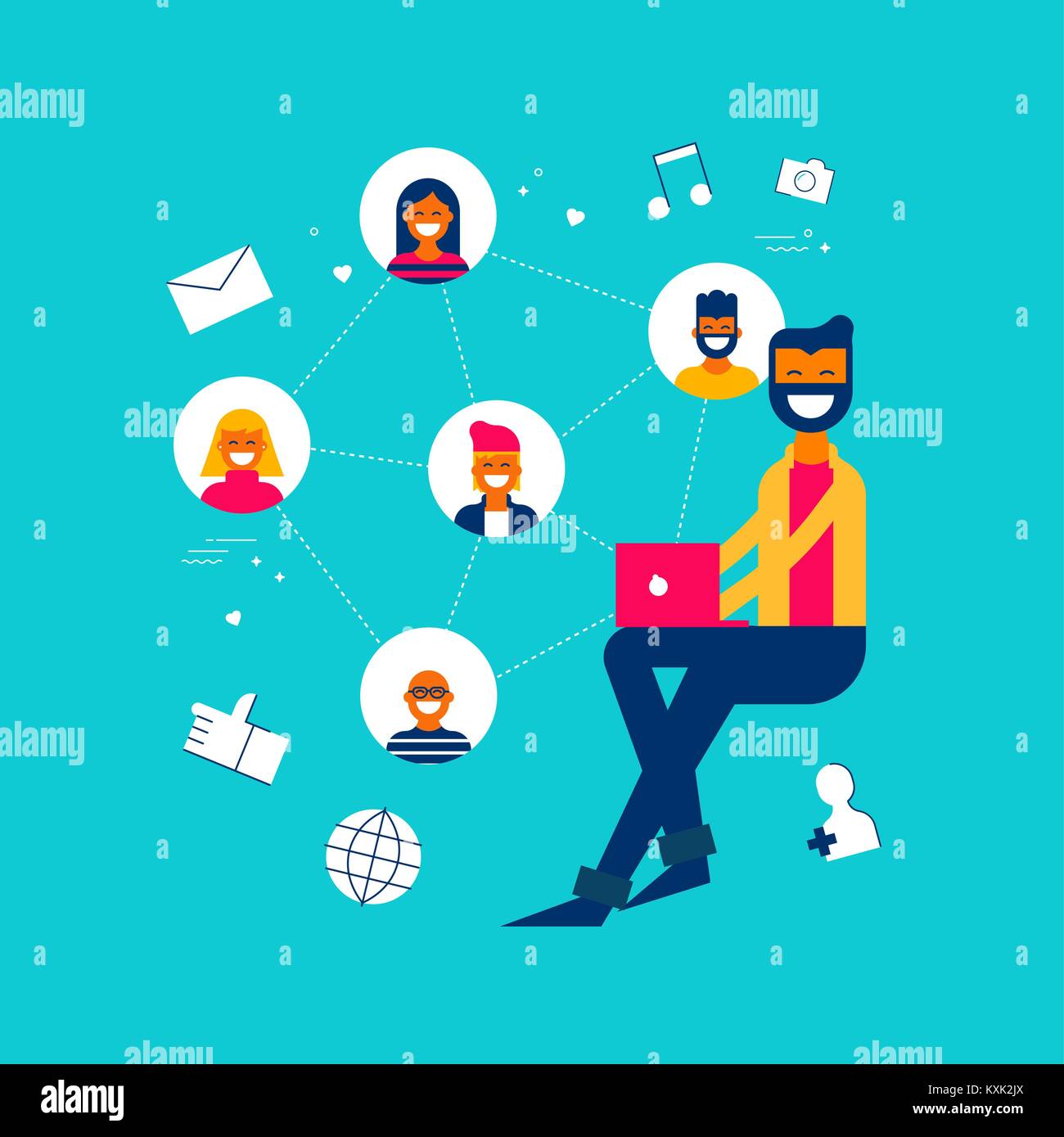 Man on social media network app interacting with followers, internet ...