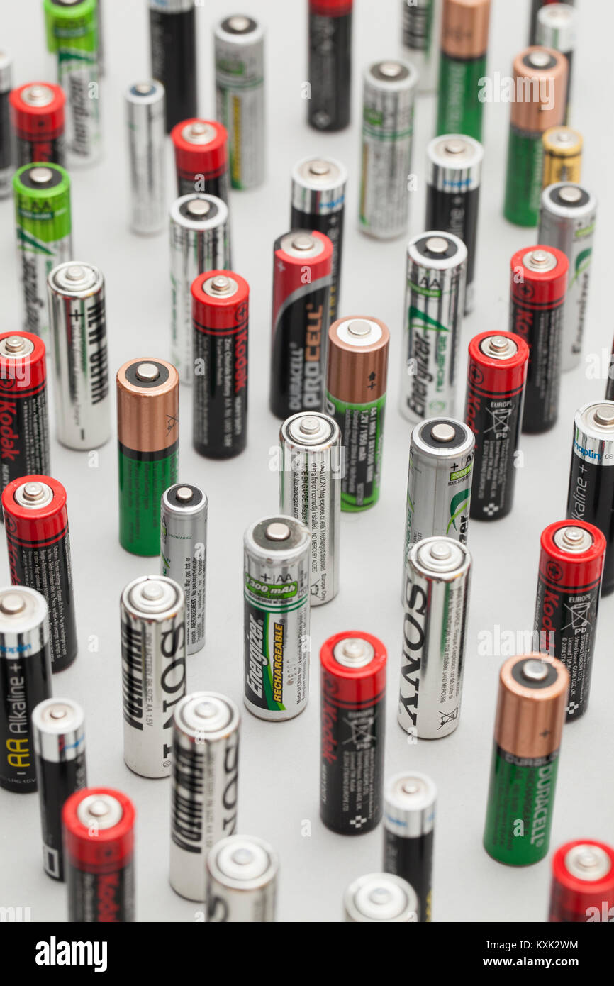 LONDON, UK - January 10th 2018 A collection of branded batteries ...
