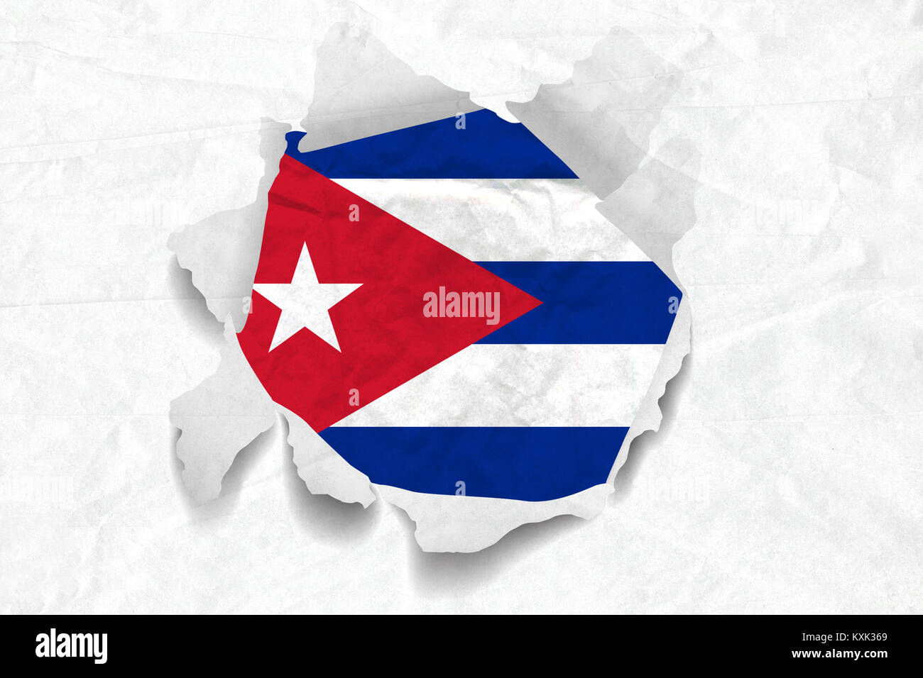 Realistic illustration of Cuba flag on torned, wrinkled, dirty, grunge ...