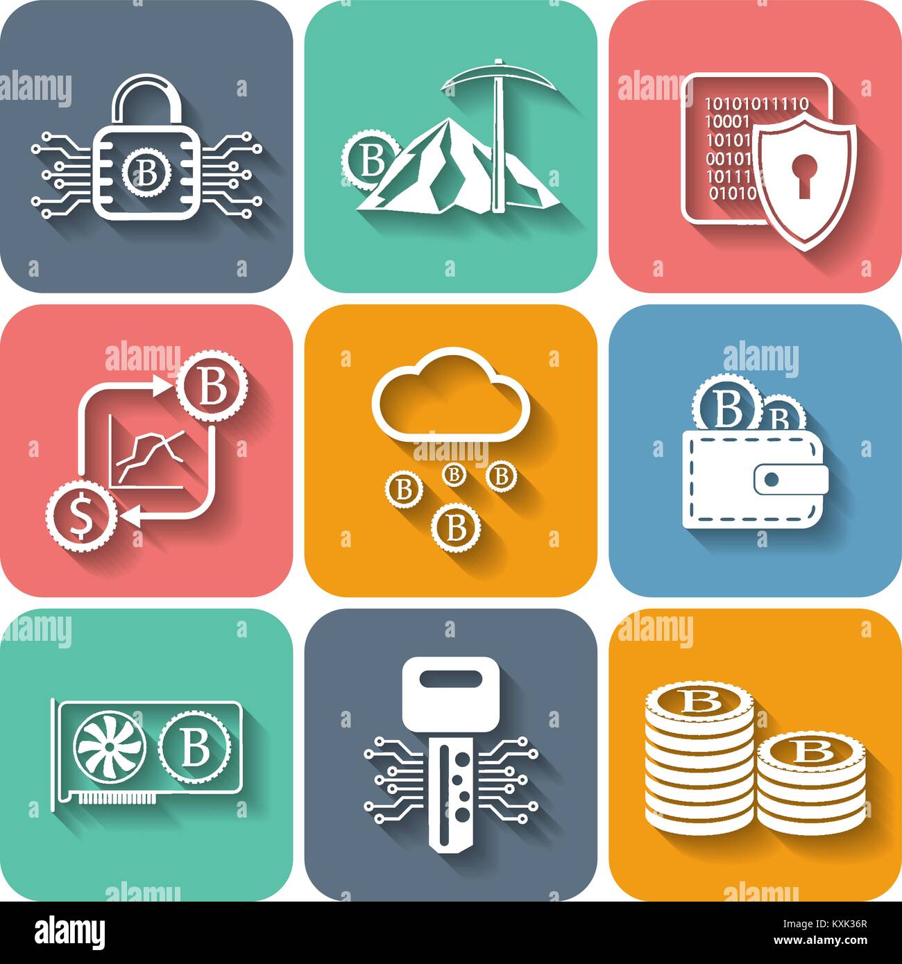 Bitcoin icon set. Crypto currency and mining icons. Vector illustration ...