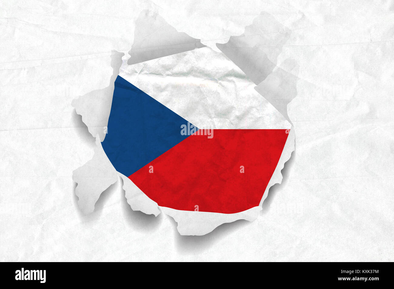 Realistic illustration of Czech Republic flag on torned, wrinkled ...