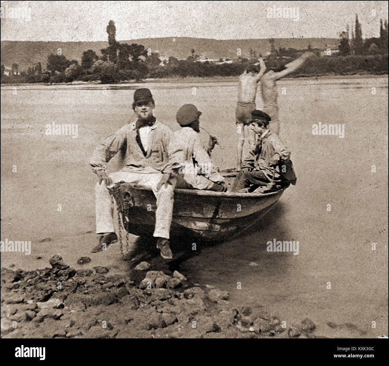 Dutch Boys are Leisure on a boat Stock Photo - Alamy