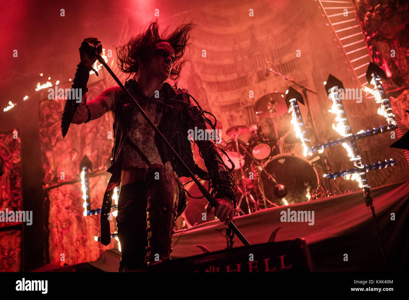 The Swedish black metal band Watain performs a live concert at the ...