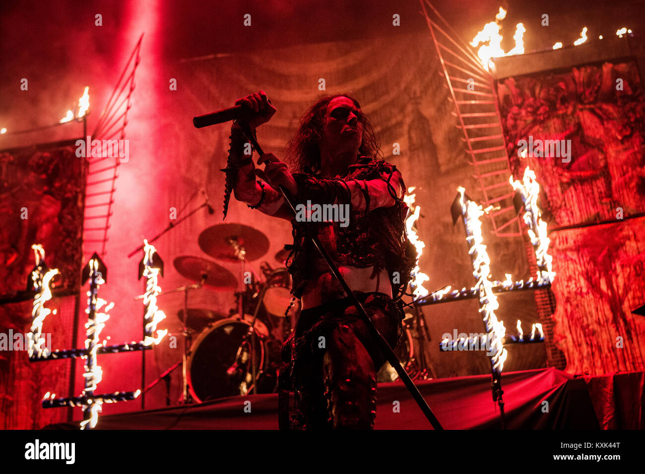 The Swedish black metal band Watain performs a live concert at the ...