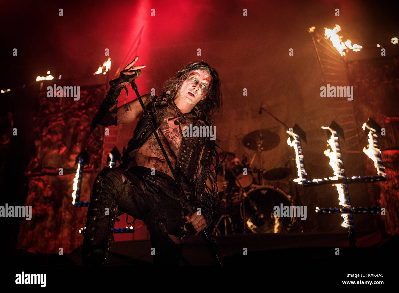 The Swedish black metal band Watain performs a live concert at the ...