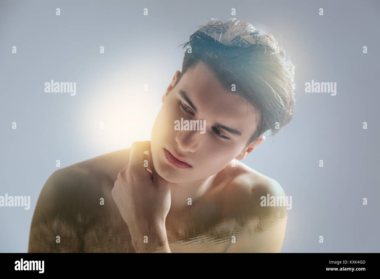 Thoughtful nice man thinking about the lake Stock Photo - Alamy