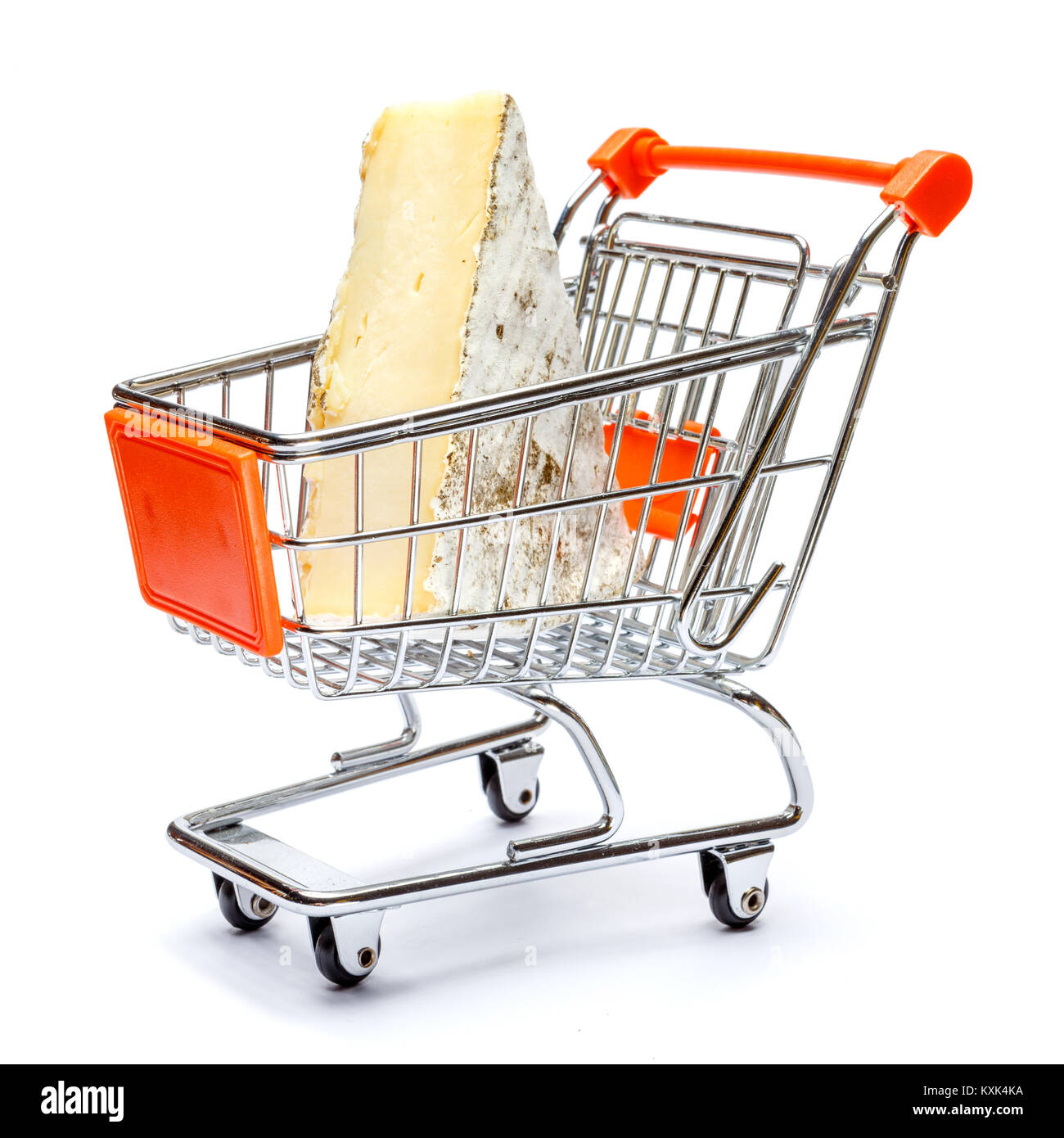 traditional french brie cheese in shopping cart on a white background ...