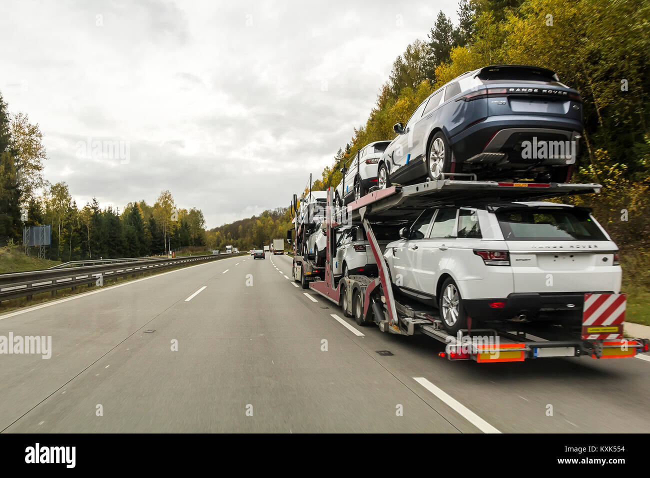 Rothenburg ob der Tauber, Germany - October 12, 2017: The trailer truck ...