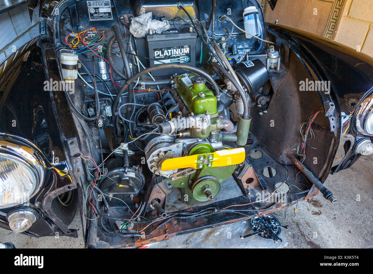 The engine bay of a 1957 Morris Minor classic car Stock Photo - Alamy