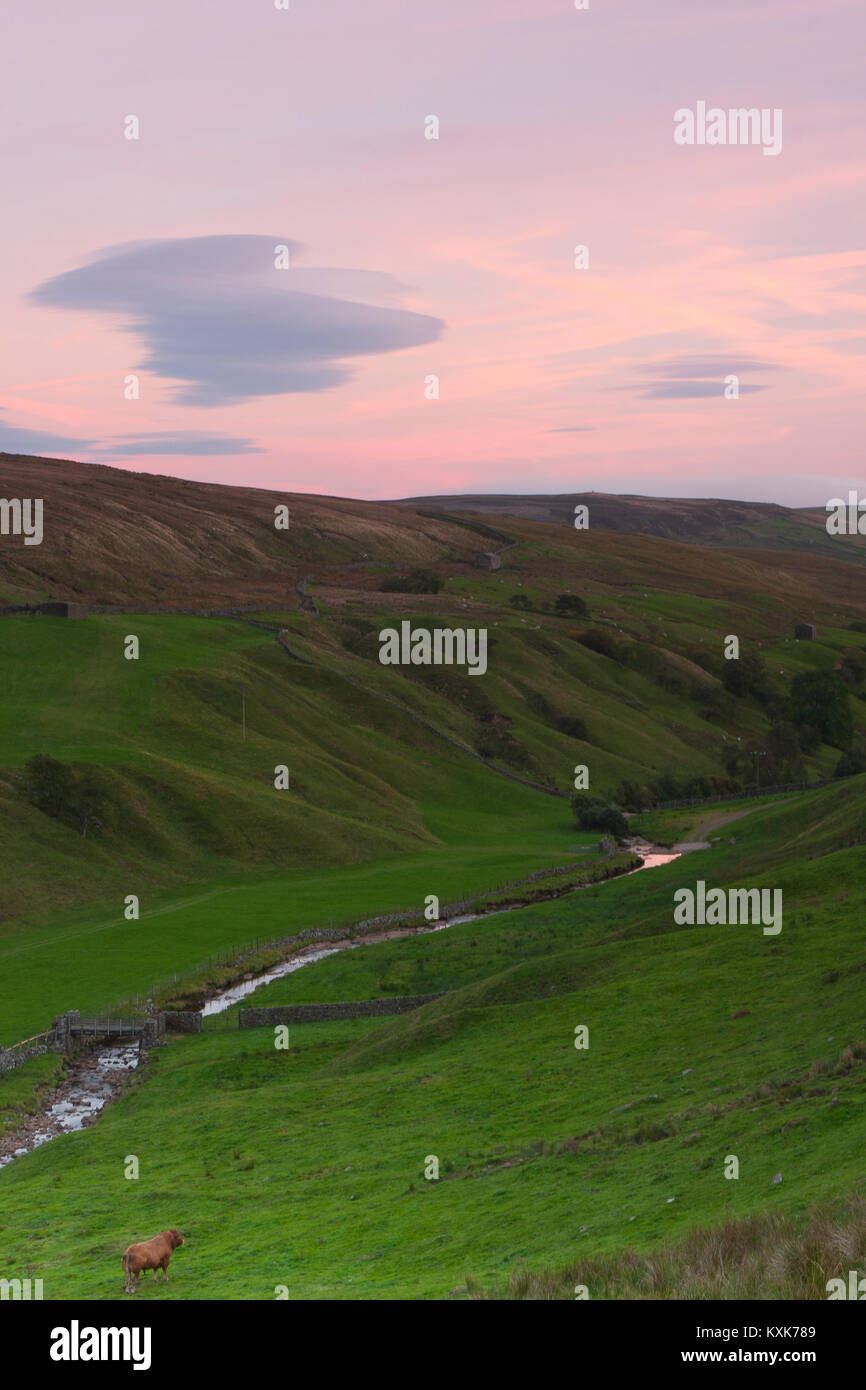 Sunset in the Tan Hill. Tan Hill is a high point on the Pennine Way in ...