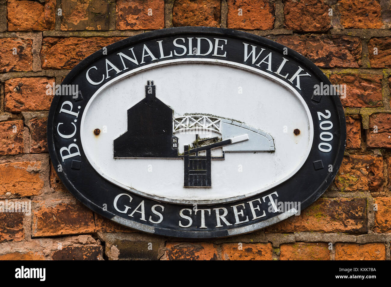 Rustic sign on the banks of the Birmingham Canal old line on Gas Street ...
