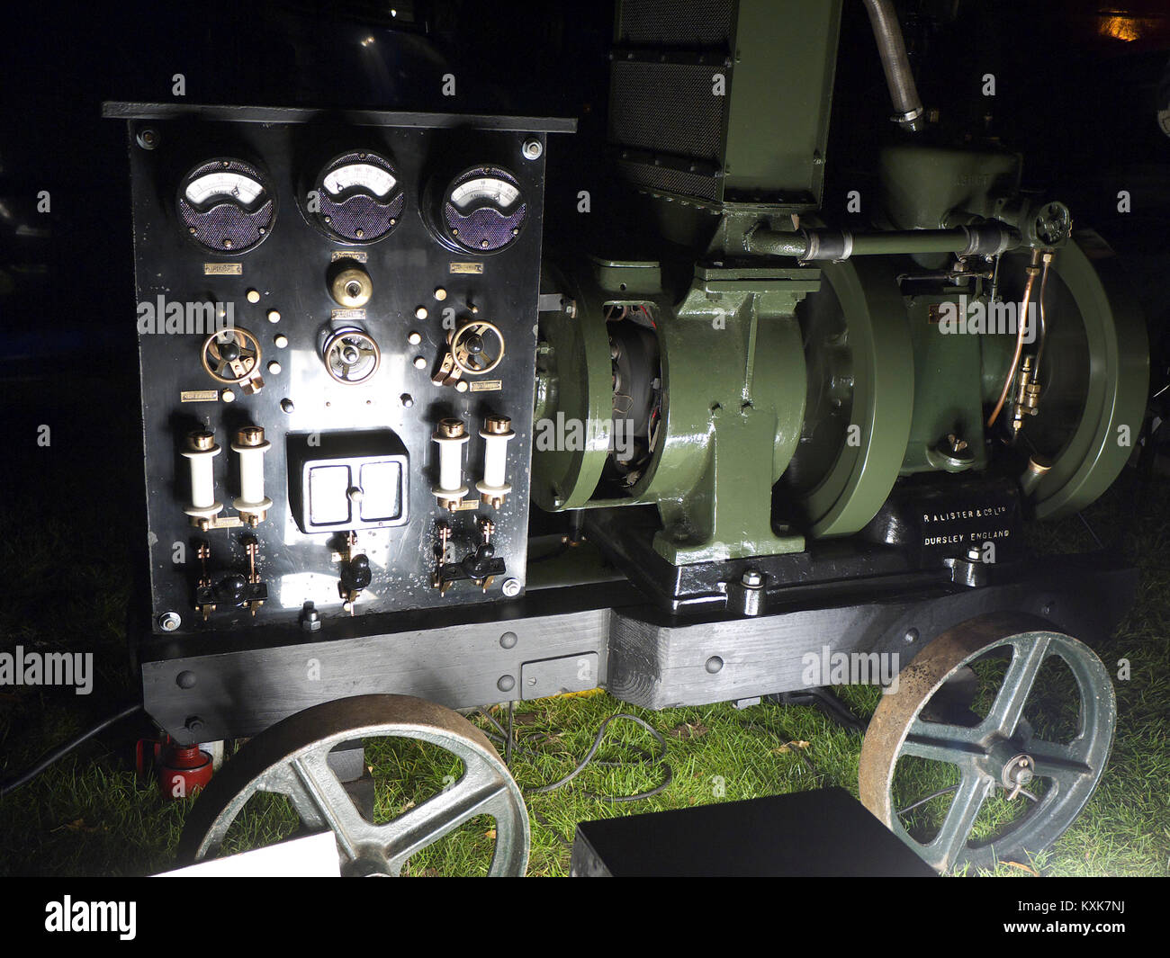 stationary engine generating set at night at Lincoln steam rally Stock ...