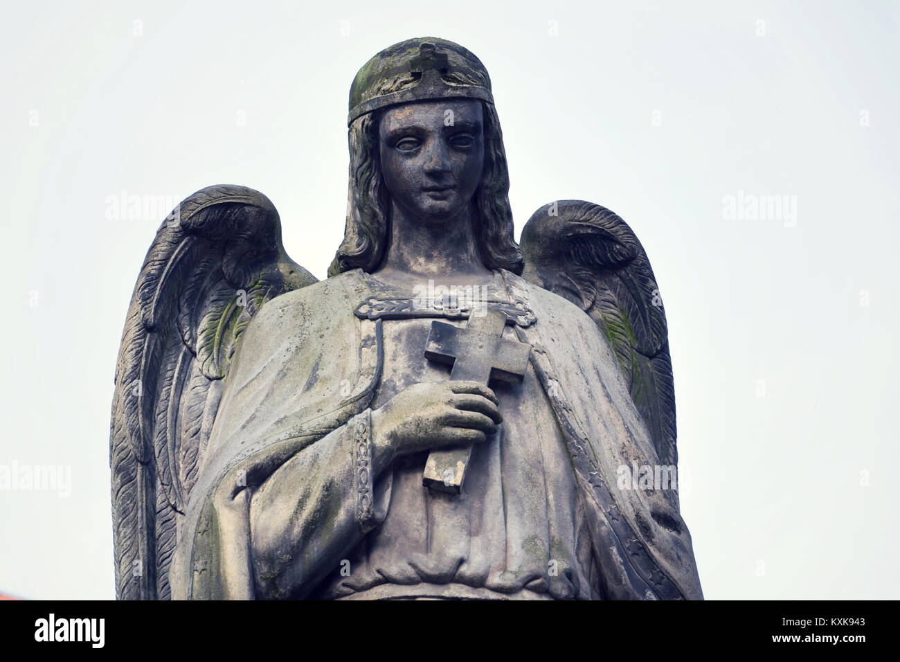 Thinking angel with cross statue, Malostransky cemetery, Prague, Czech ...