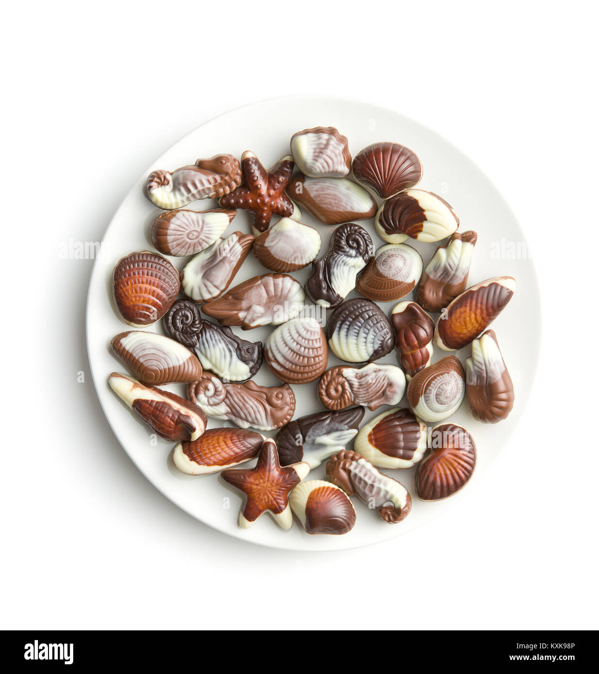 Sweet chocolate seashells isolated on white background Stock Photo - Alamy