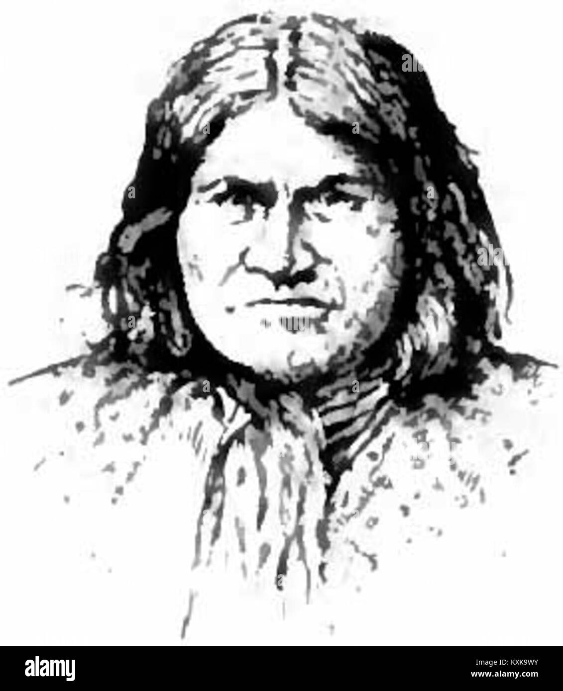 The illustration shows Geronimo, the Apache leader, emphasising his ...