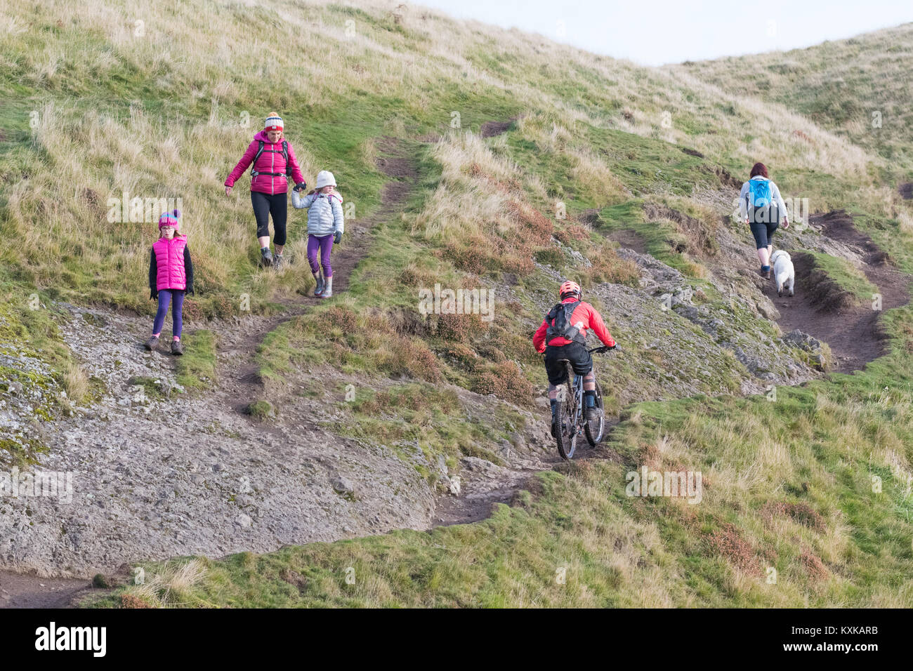 Shared use footpath with cyclist, walkers and dog walker - Dumyat ...
