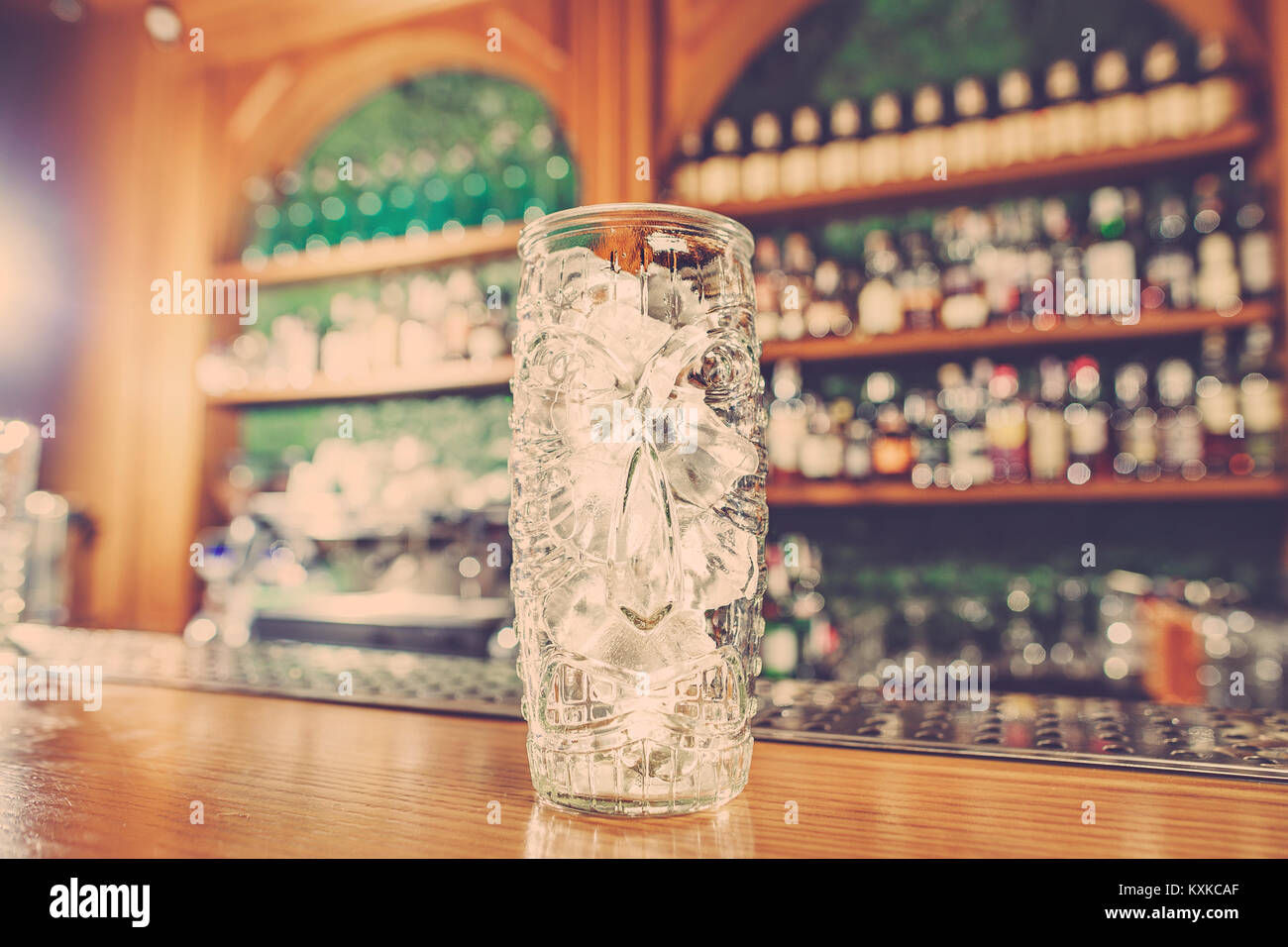 Washed professional bar equipment and a glass filled with ice Stock ...
