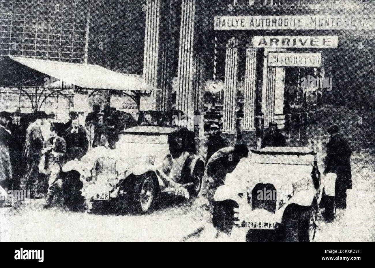 A photograph of the arrival of the 1936 Monte Carlo Rally, showing the ...