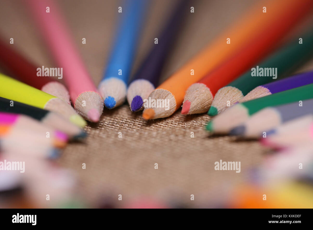 Multicolored pencils on the table. A stack of colored pencils ti Stock ...