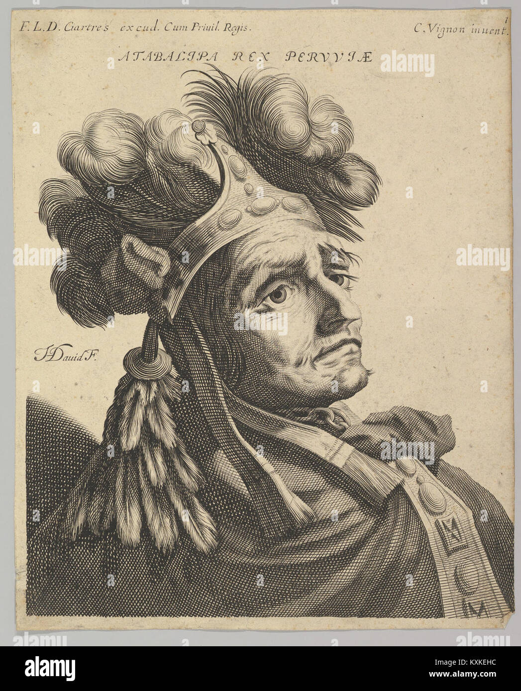 This artwork depicts Atahualpa, the last Inca emperor of Peru, and ...