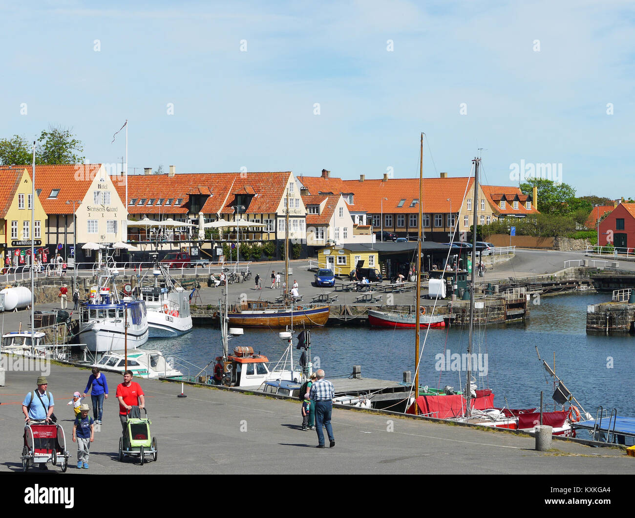 The small harbour and town of Svaneke on the Danish holiday island of ...