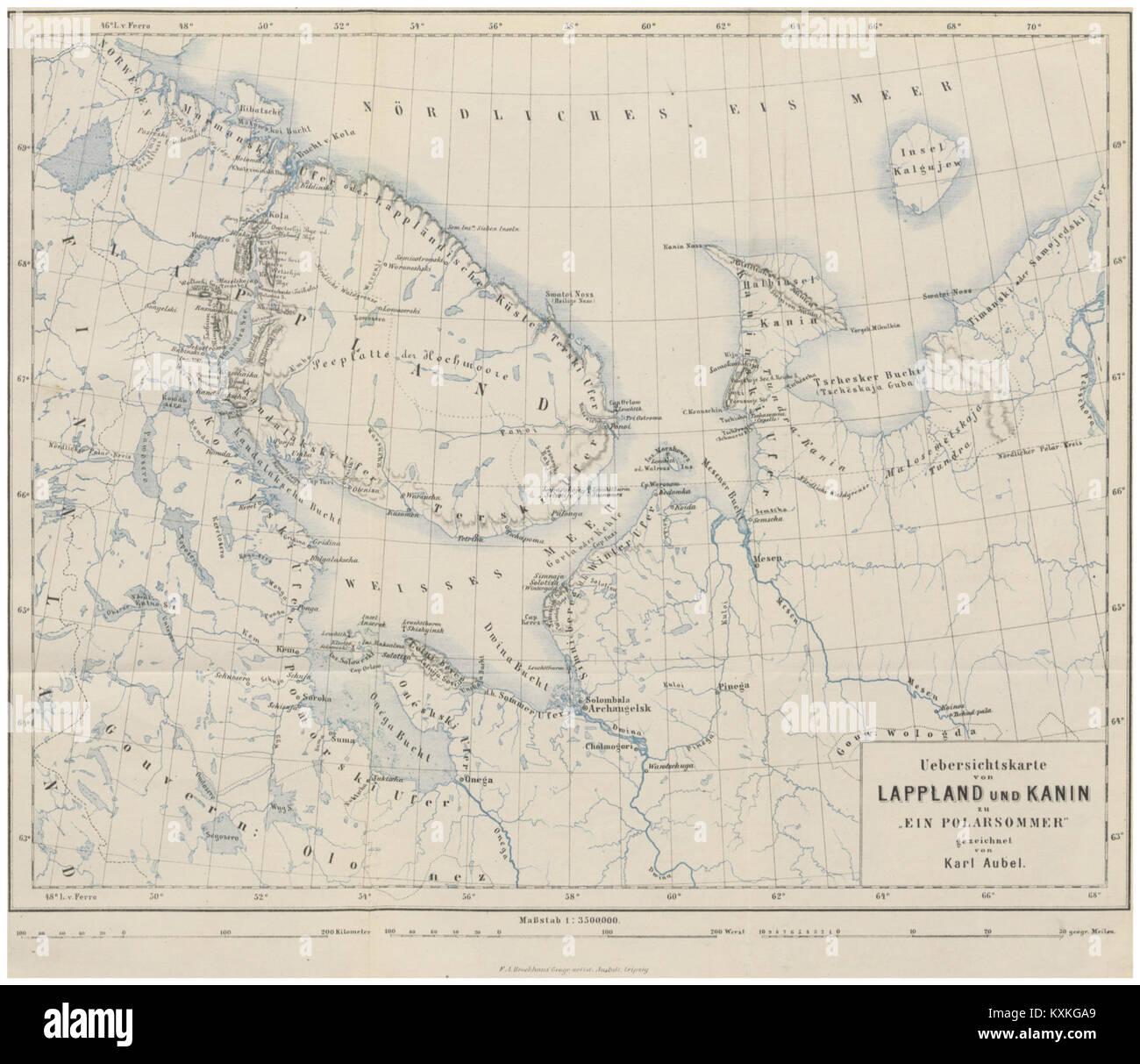 This map from Aubel (1874) shows an overview of Lapland and the Kanin ...
