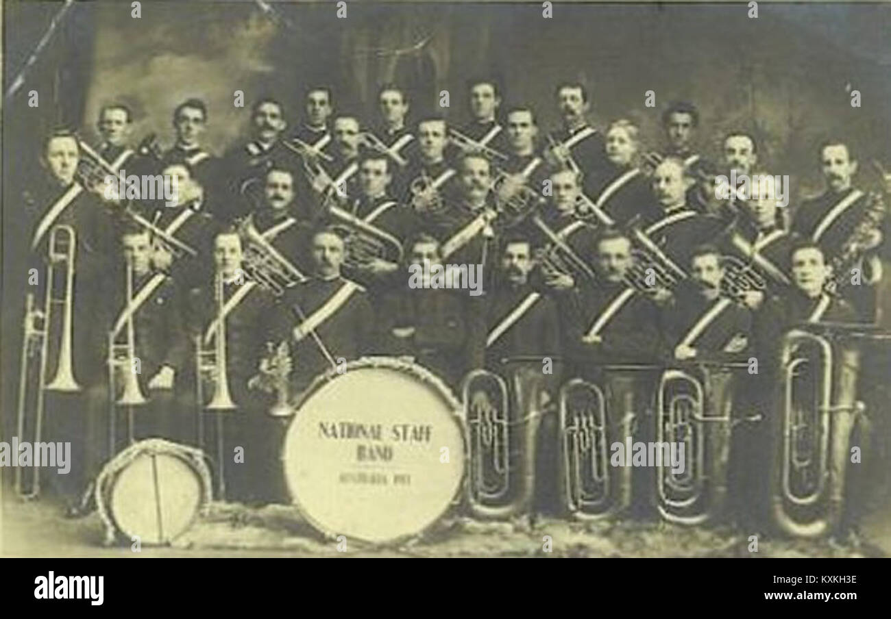 A historical photograph of the National Staff Band of Australia in 1913 ...