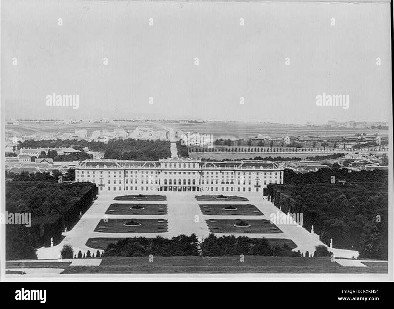 This panoramic view of Schonbrunn Palace in Austria showcases its ...