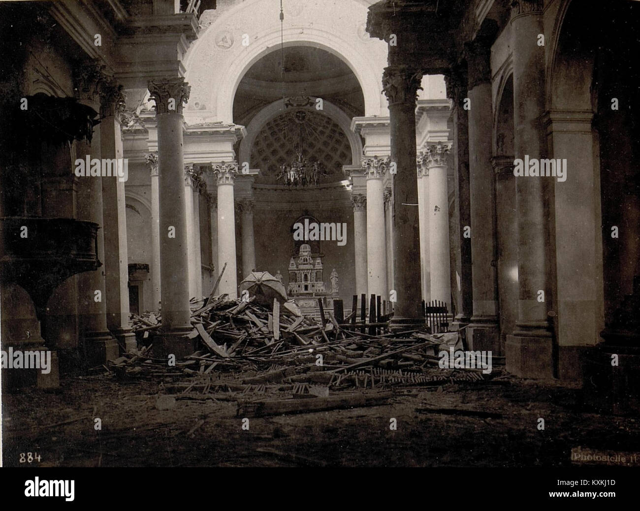 'Asiago. Inneres der zerstörten Kirche' (Interior of the Destroyed ...