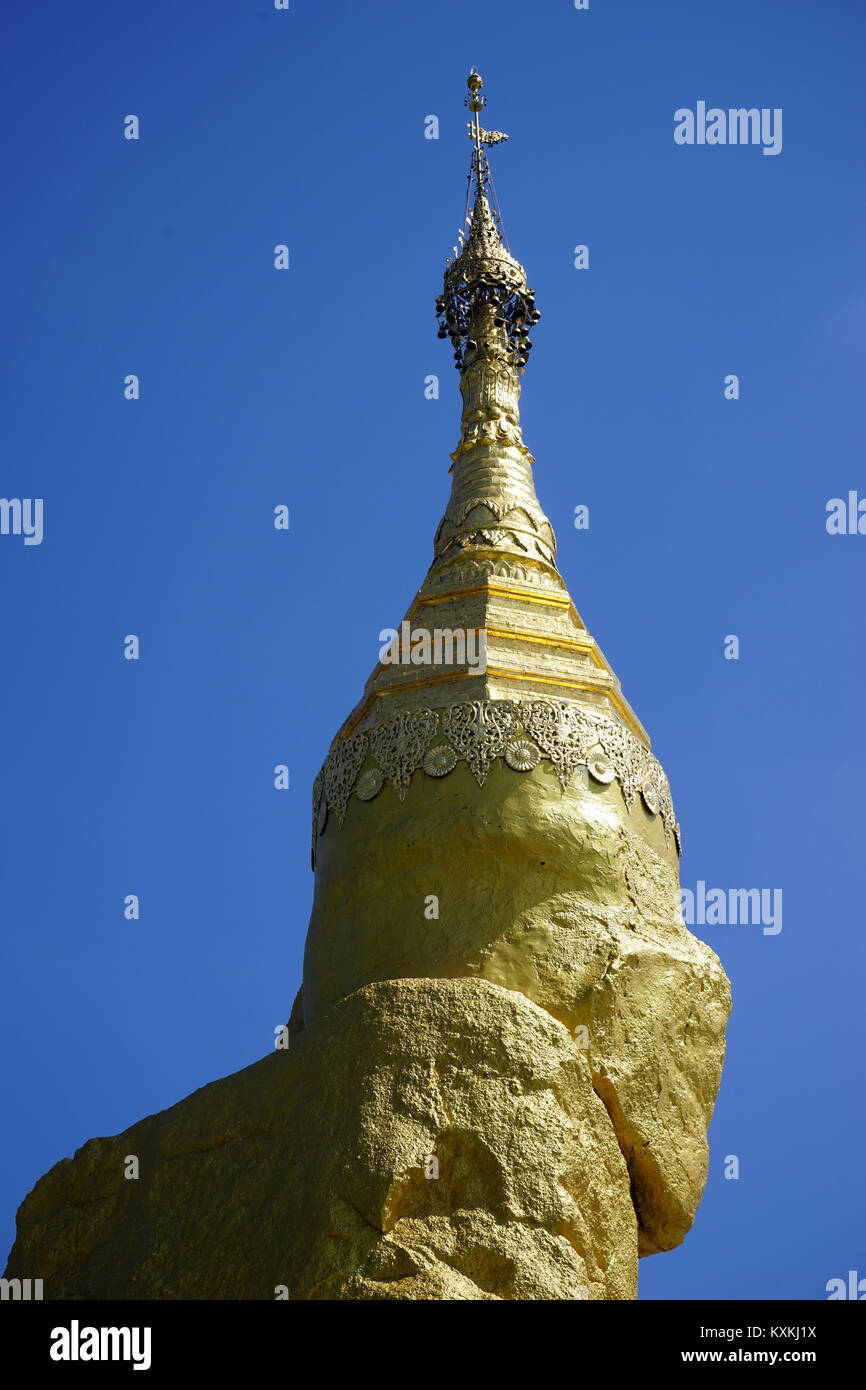 MAWLAMYINE, MYANMAR - CIRCA APRIL 2017 Golden rock in Nwa-la-bo pagoda ...