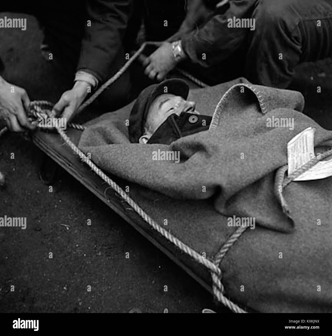 This photograph captures a Civil Defence exercise at Ifton Colliery, a ...